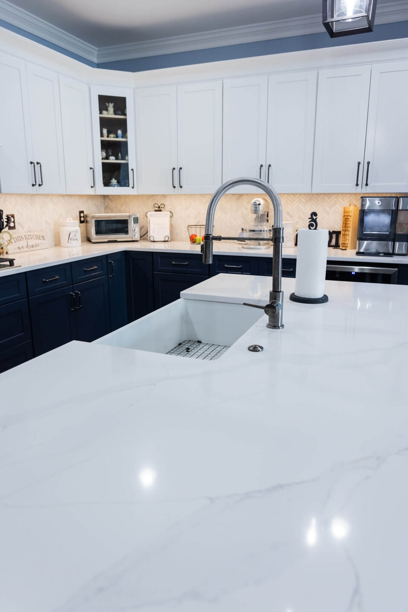 A Blue Kitchen with Quartz Countertops - Absolute Stone Design