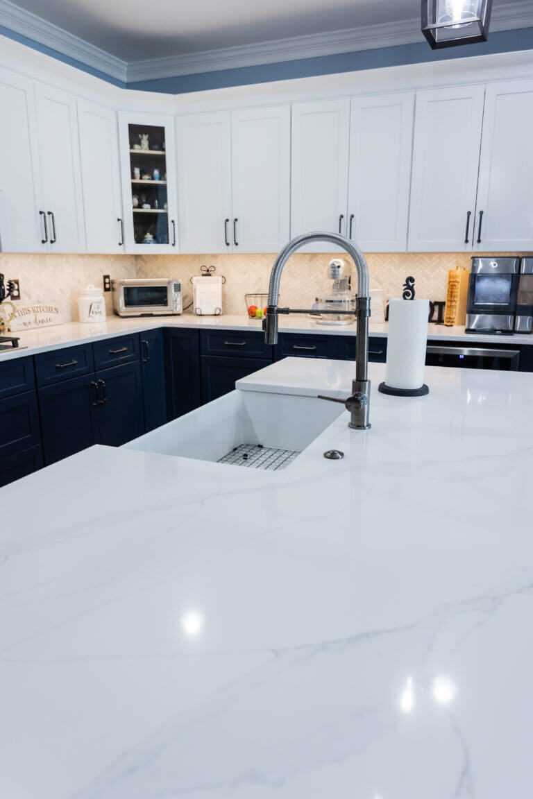A Blue Kitchen with Quartz Countertops - Absolute Stone Design